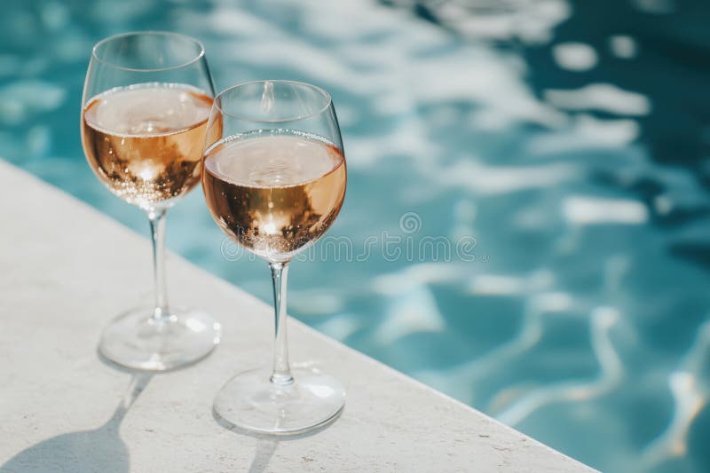 Glasses of White Wine Served by the Pool. Stock Illustration ...