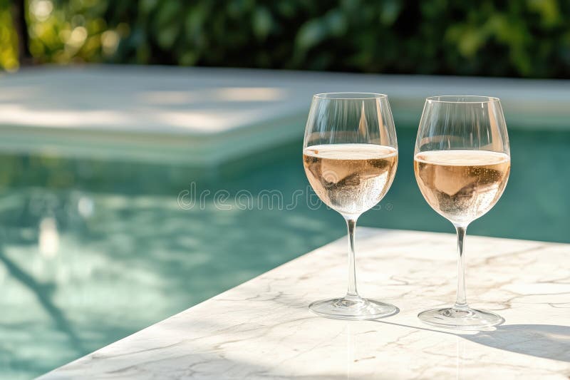 Glasses of White Wine Served by the Pool. Stock Illustration ...