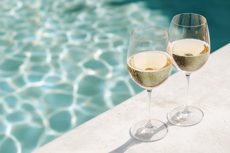 Glasses of White Wine Served by the Pool. Stock Illustration ...