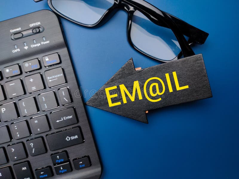 Glasses with the Word EMAIL on Blue Background. Stock Photo - Image of ...