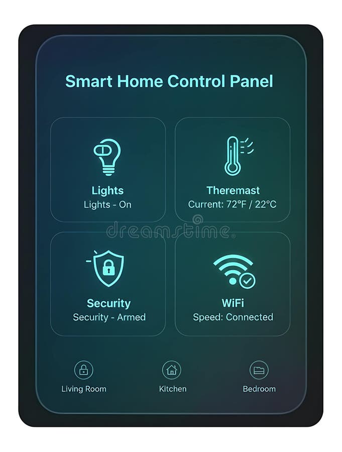 Glassmorphism Smart Home Control Panel UI Card on Transparent ...