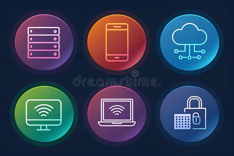 Glassmorphism Tech Icon Pack with Server, Cloud, Mobile, Wi-Fi, Laptop ...