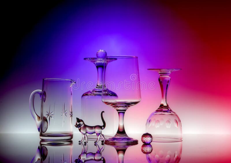 Glassware Decoration Objects Colorfully Lit Background Stock Photos ...