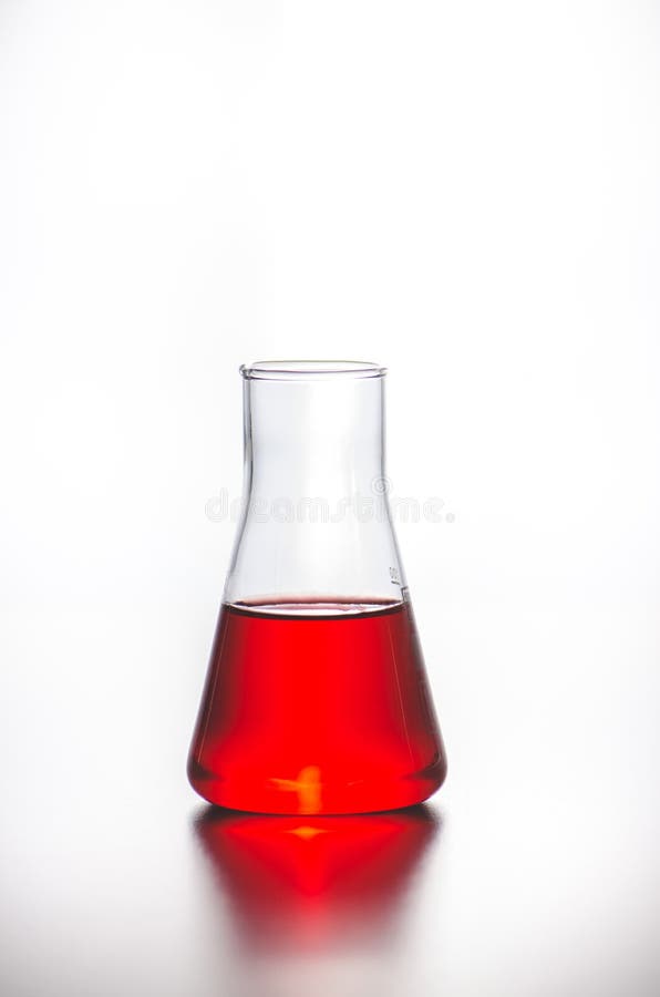 Glassware. a Flask with a Red Liquid and a Glass Rod. Laboratory ...