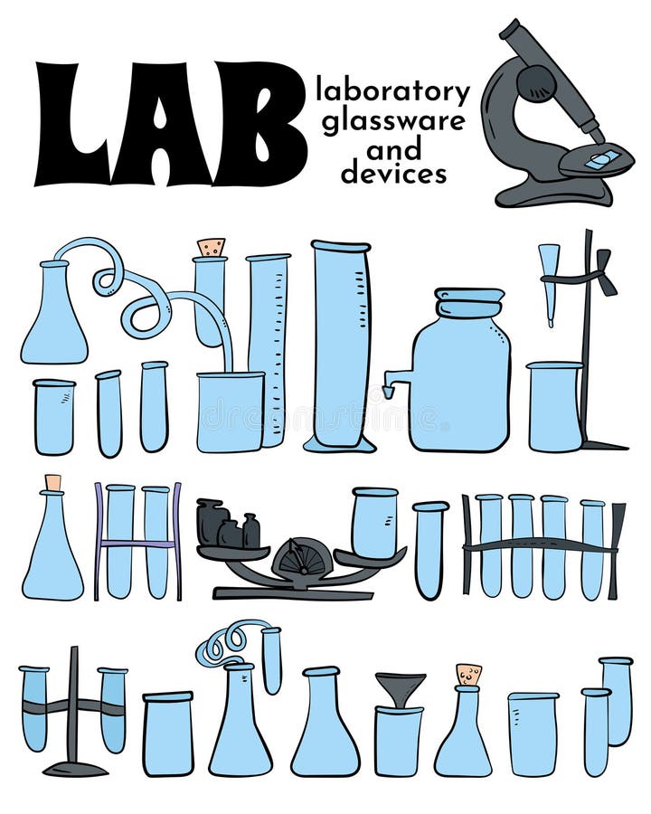 Glassware and Instruments for Laboratory Research in Doodle Style ...