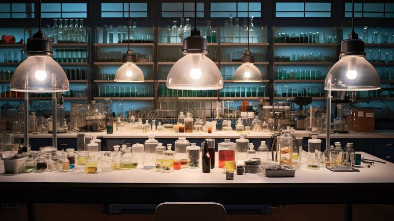 Glassware lab table stock illustration. Illustration of setting - 369620616