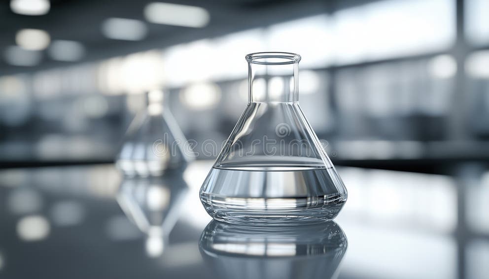 Glassware in Laboratory Placed on a Reflective Surface Illuminated by ...