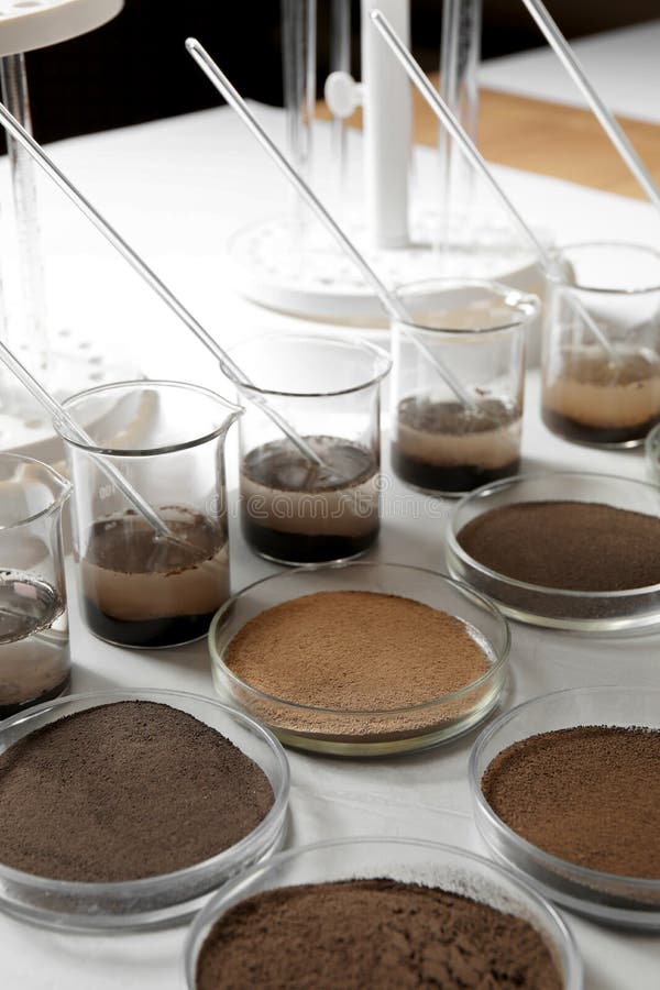 Glassware with Soil Samples on Grey Table Stock Image - Image of ...