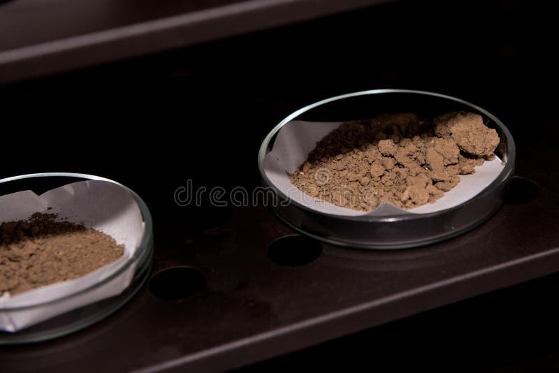 Glassware with Soil Samples on Grey Table Stock Image - Image of ...