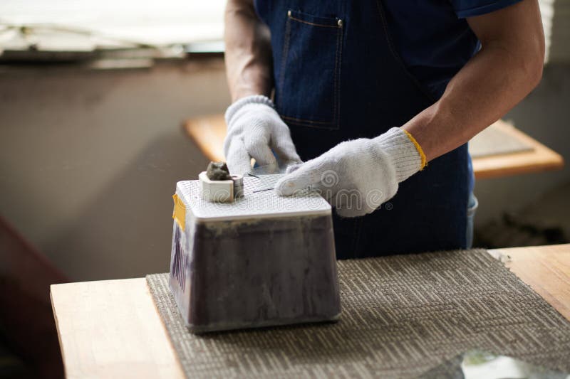 Glassworker Cutting Glass in Workshop Stock Image - Image of lathe ...
