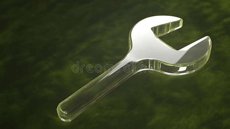 A Glassy 3D Wrench Icon with Soft Edges, Floating Above a Muted Moss ...
