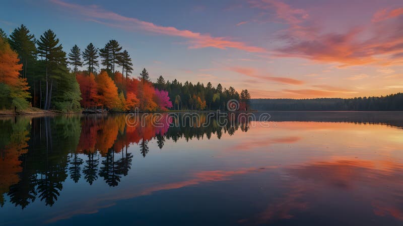 Glassy Lake Reflection with Vibrant Gradient Sky Wallpaper. High ...
