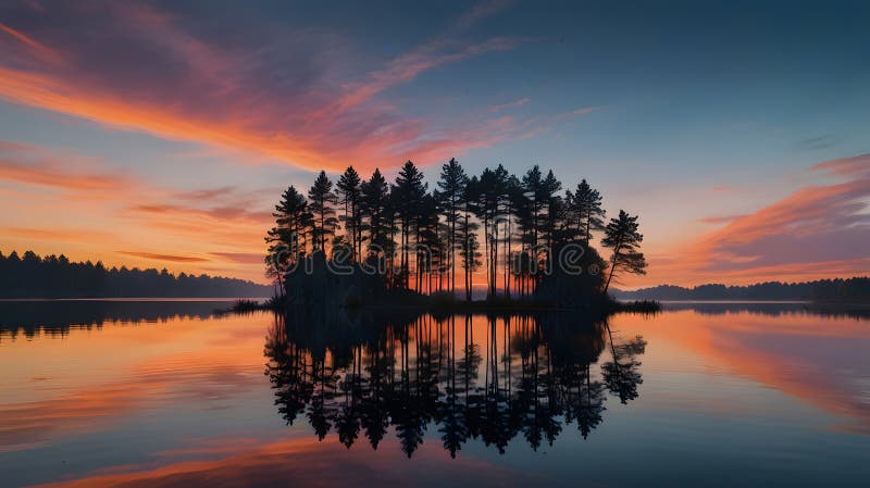 Glassy Lake Reflection with Vibrant Gradient Sky Wallpaper. High ...