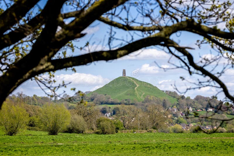 Glastonbury Tor Seen Framed through Branches in Glastonbury, Somerset ...