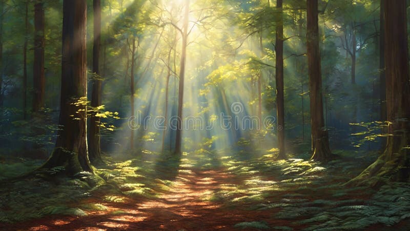 Glaze Painting: a Mesmerizing, Sunlit Forest Scene, with Rays of Light ...