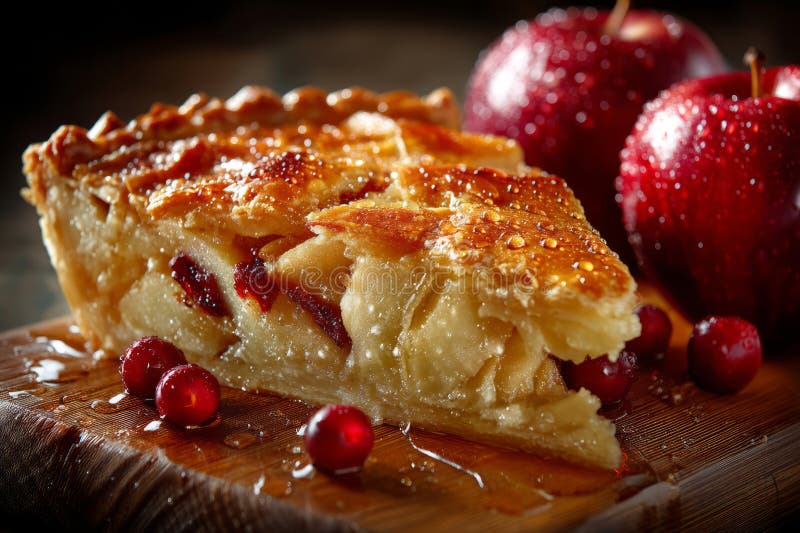 Glazed Apple Pie Slice with Fresh Red Apples Stock Image - Image of ...