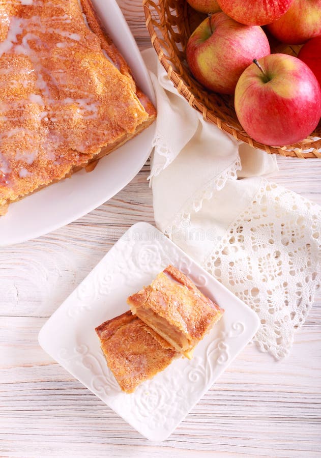 Glazed Apple Pie Squares Served Stock Image - Image of apple, icing ...