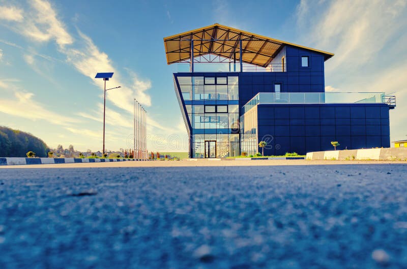 Glazed Building on the Shore of the Lake Stock Image - Image of paved ...