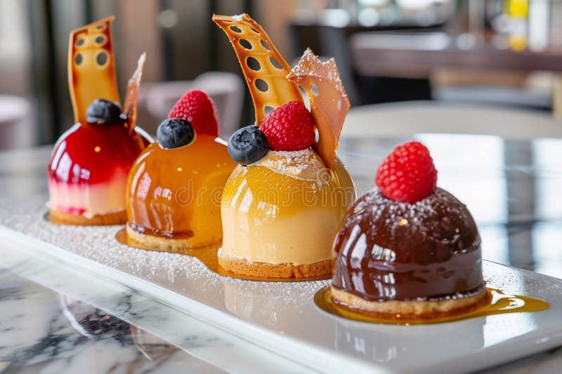 Glazed Caramel Exlusive Luxury Dessert Cake with Raspberry and Various ...