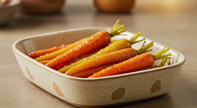 Glazed Carrots in a Beige Ceramic Dish Stock Illustration ...