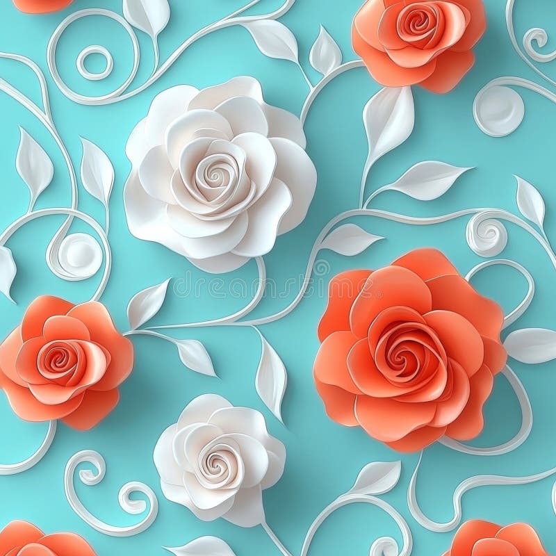 A Glazed Ceramic Tile with Roses Seamless Pattern. an Abstract Flower ...