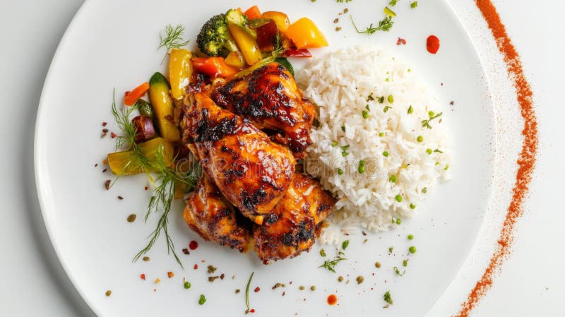 Glazed Chicken with Rice and Vegetables Stock Illustration ...