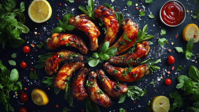 Glazed Chicken Wings Arranged in a Circular Pattern Stock Illustration ...