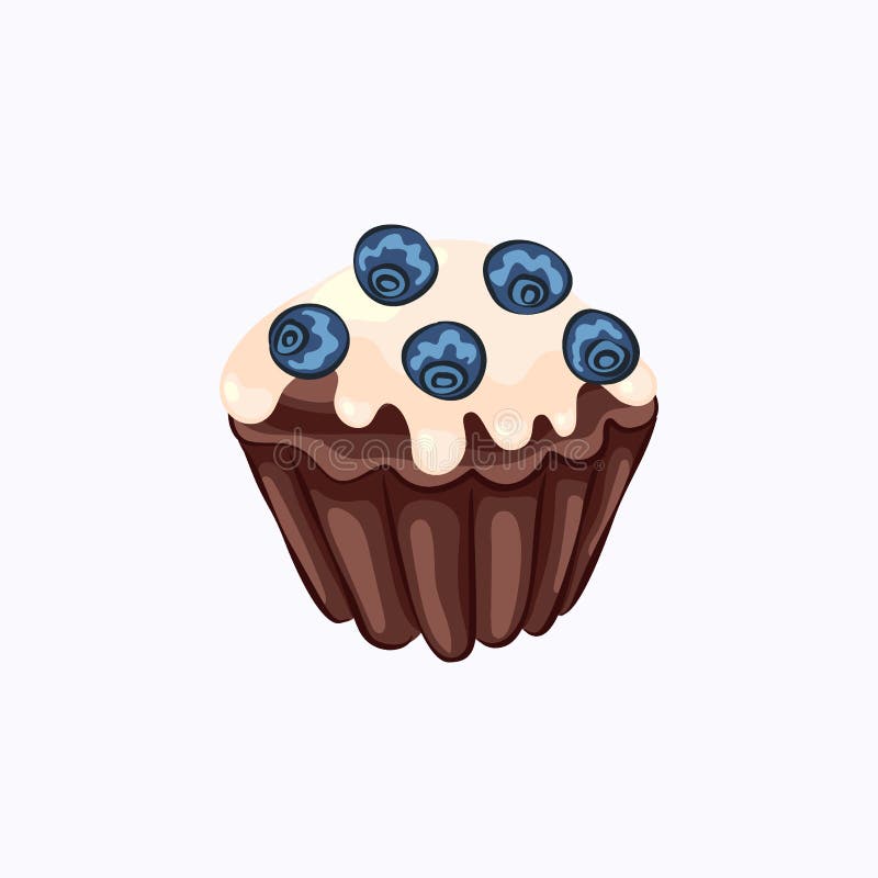 Muffin With Blueberry Isolated On White Background Hand Drawn Vector