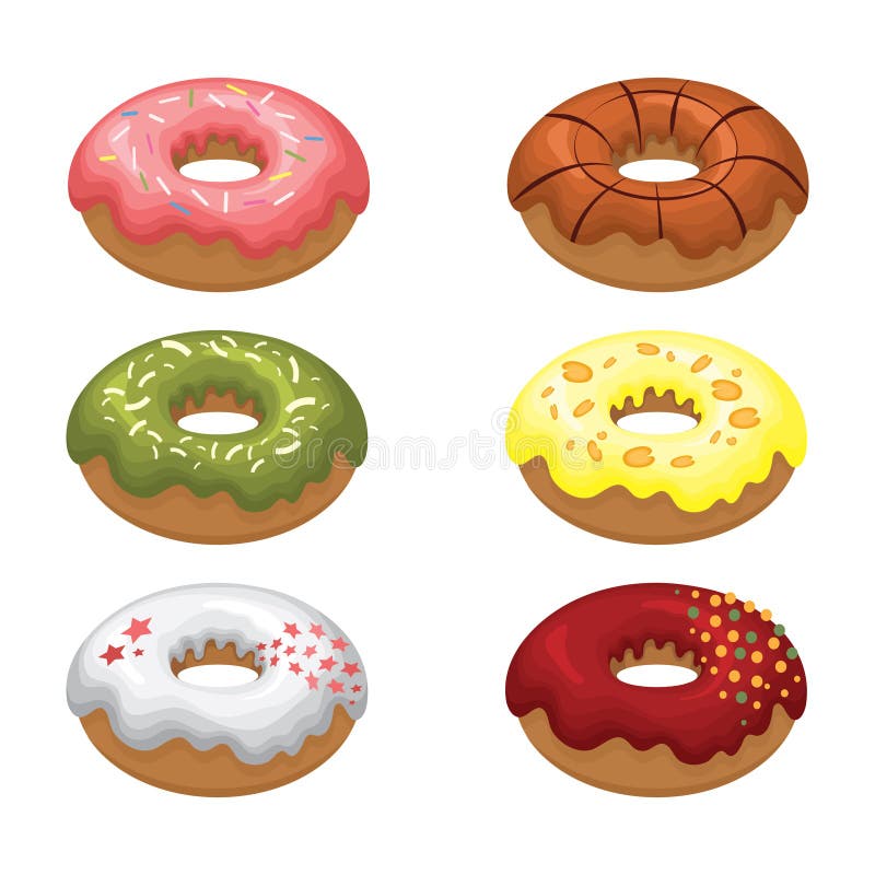Collection Of Glazed Colored Donuts Vector With Icing Sprinkles. Stock ...