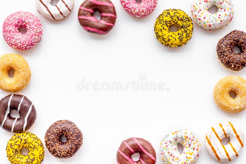 Glazed Decorated Donuts Frame for Sweet Break on White Background Flat ...