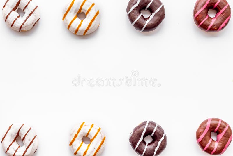Glazed Decorated Donuts Frame for Sweet Break on White Background Flat ...