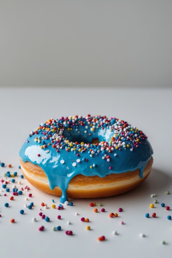 Glazed Donut with Blue Frosting and Sprinkles Stock Image - Image of ...