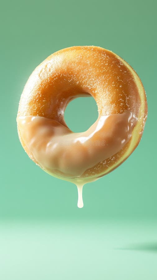 Glazed Donut Dripping Icing Against a Green Background Stock ...