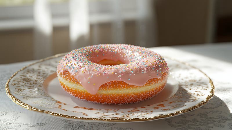 Glazed Donut Pastel Sprinkles Delicate Ceramic Plate Stock Photos ...