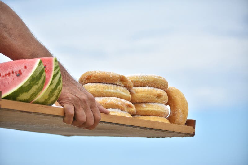 Glazed Donuts and Fresh Watermelon Stock Photo - Image of detail ...
