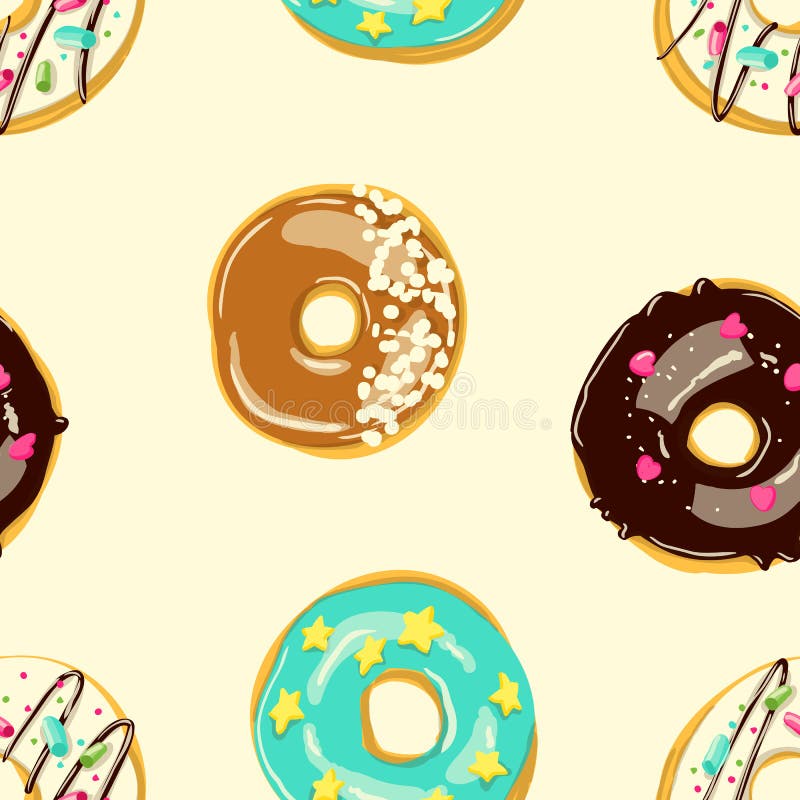 Glazed Donuts Seamless Pattern. Bakery Vector Illustration. Top View ...