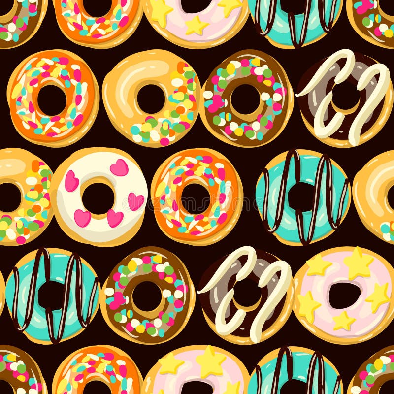 Glazed Donuts Seamless Pattern. Vector Cartoon Style Doughnuts ...