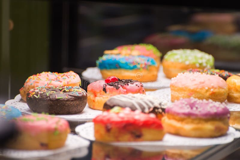 Glazed Doughnuts on the Counter in the Cafeteria Closeup Stock Image ...