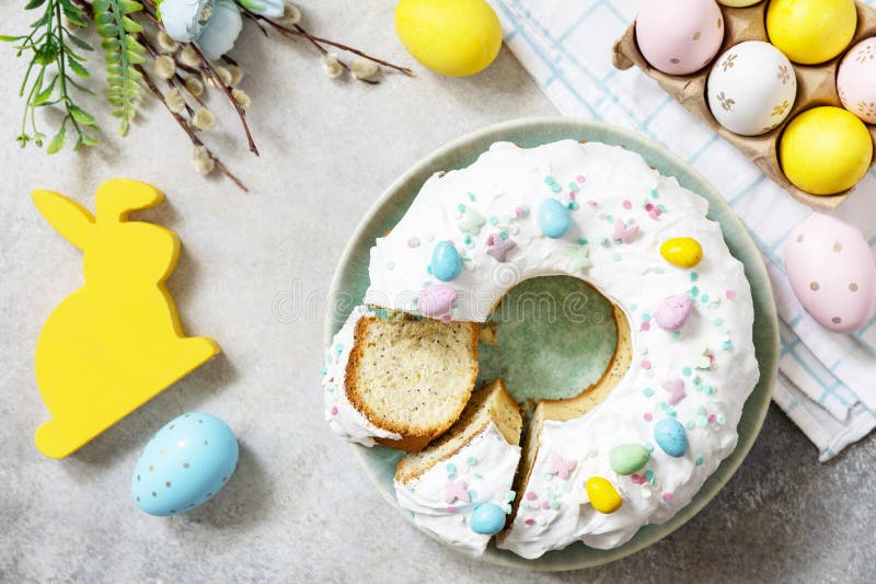 Glazed Easter Lemon Cake Decorated with Confectionery and Mini ...