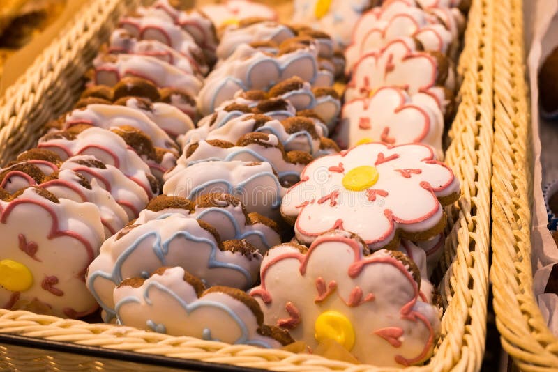 Glazed Flower Shaped Pastries on a Bakery Counter Stock Image - Image ...