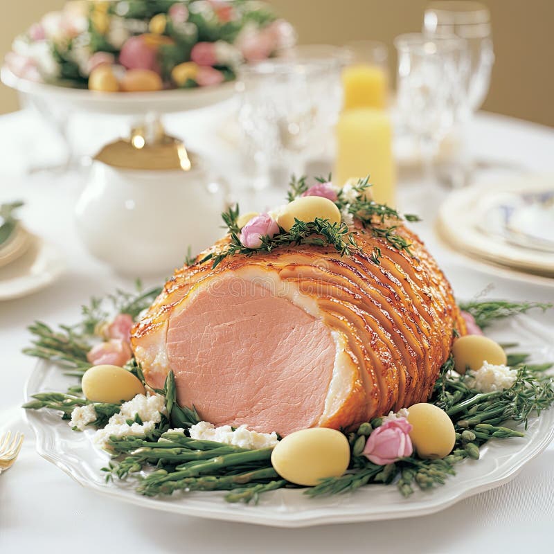 Glazed Ham Easter Dinner stock illustration. Illustration of meal ...