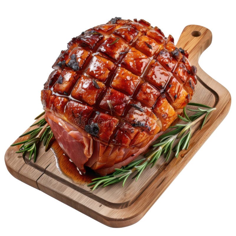 Glazed Ham with Rosemary on Wooden Cutting Board Stock Photo ...