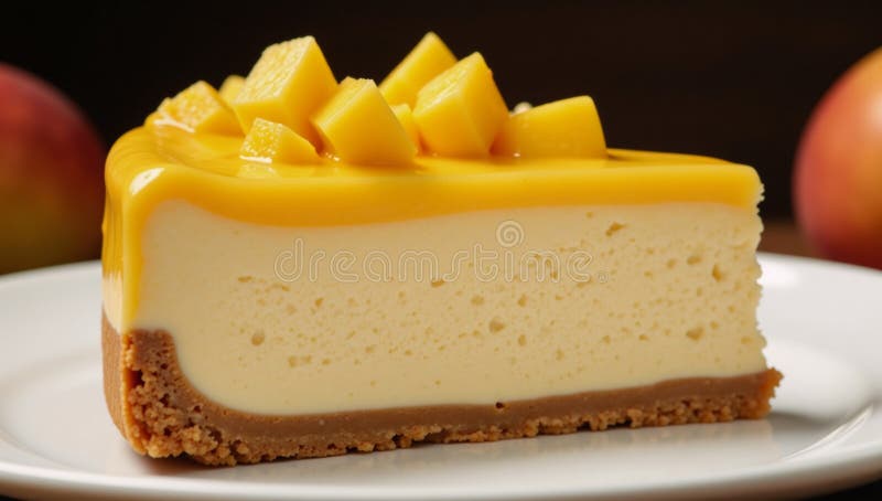 Glazed Mango Cheesecake with Fresh Mango Pulp Topping Stock ...