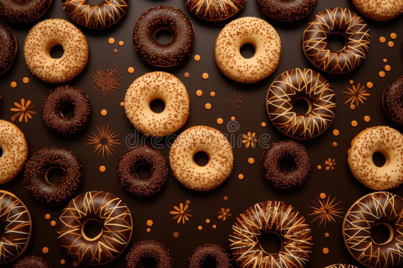 Glazed Pattern Brown Choco Donuts. Generate Ai Stock Photo - Image of ...