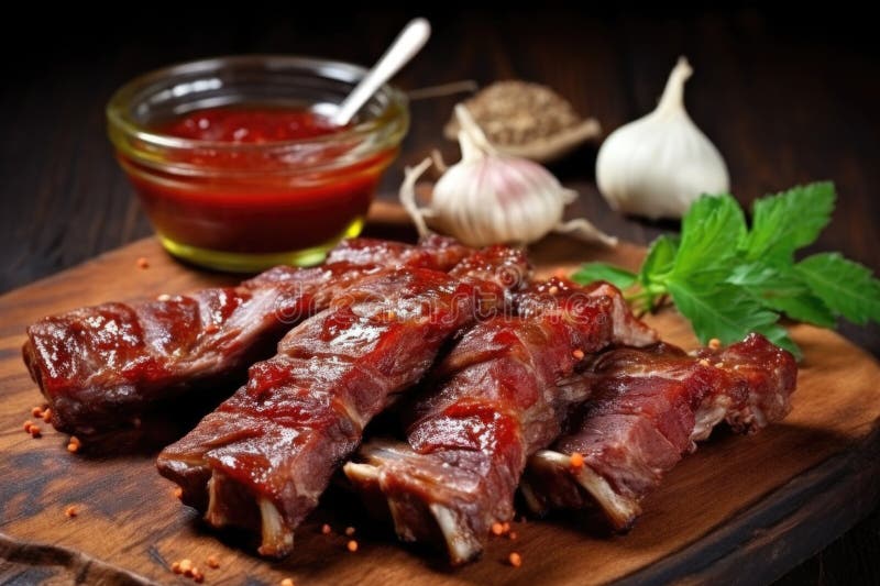 Glazed Pork Ribs with Brushed on Barbecue Sauce, Pre-bake Stock Image ...