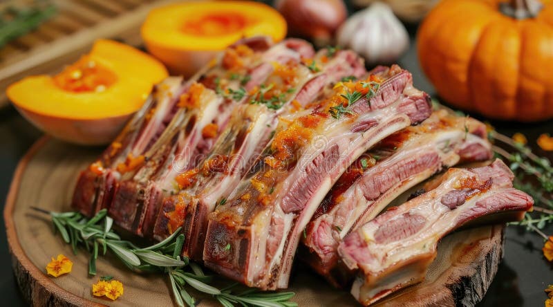 Glazed Pork Ribs with Pumpkin, Ideal for a Gourmet Meal Stock ...