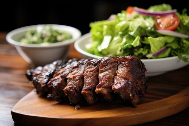Glazed Pork Ribs Served with a Side of Green Salad Stock Illustration ...