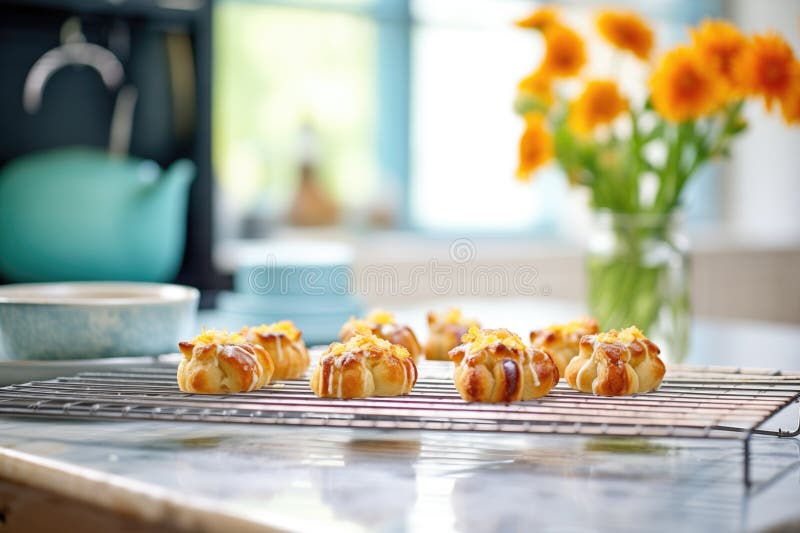 Glazed Rolls on Cooling Rack, Kitchen Setting Stock Image - Image of ...