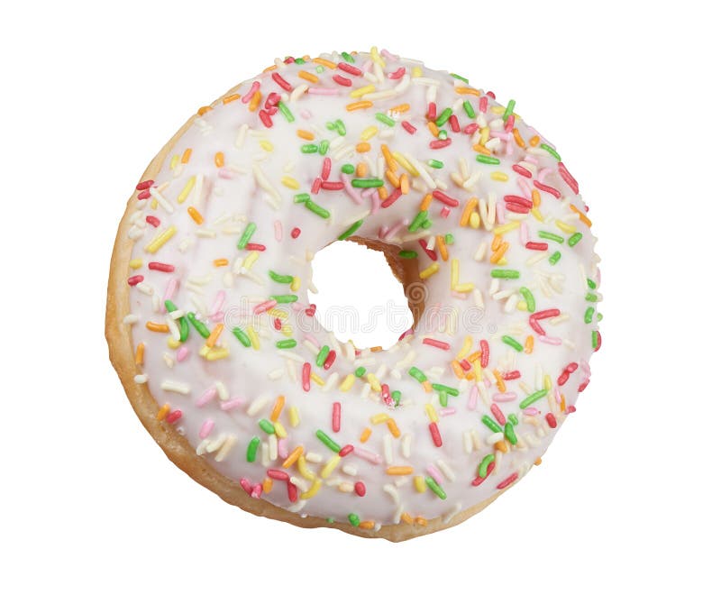 Red Glazed Round Donut With Sprinkles Isolated On White Stock Photo ...