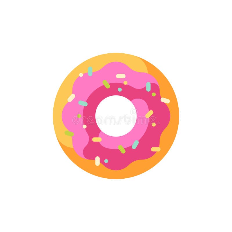 Glazed Sprinkled Pink Donut Flat Icon Stock Vector - Illustration of ...